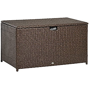 Outsunny Outdoor Deck Box, PE Rattan Wicker with Liner, Hydraulic Lift, and A Handle for Indoor, Outdoor, Patio Furniture Cushions, Pool, Toys, Garden Tools, Brown