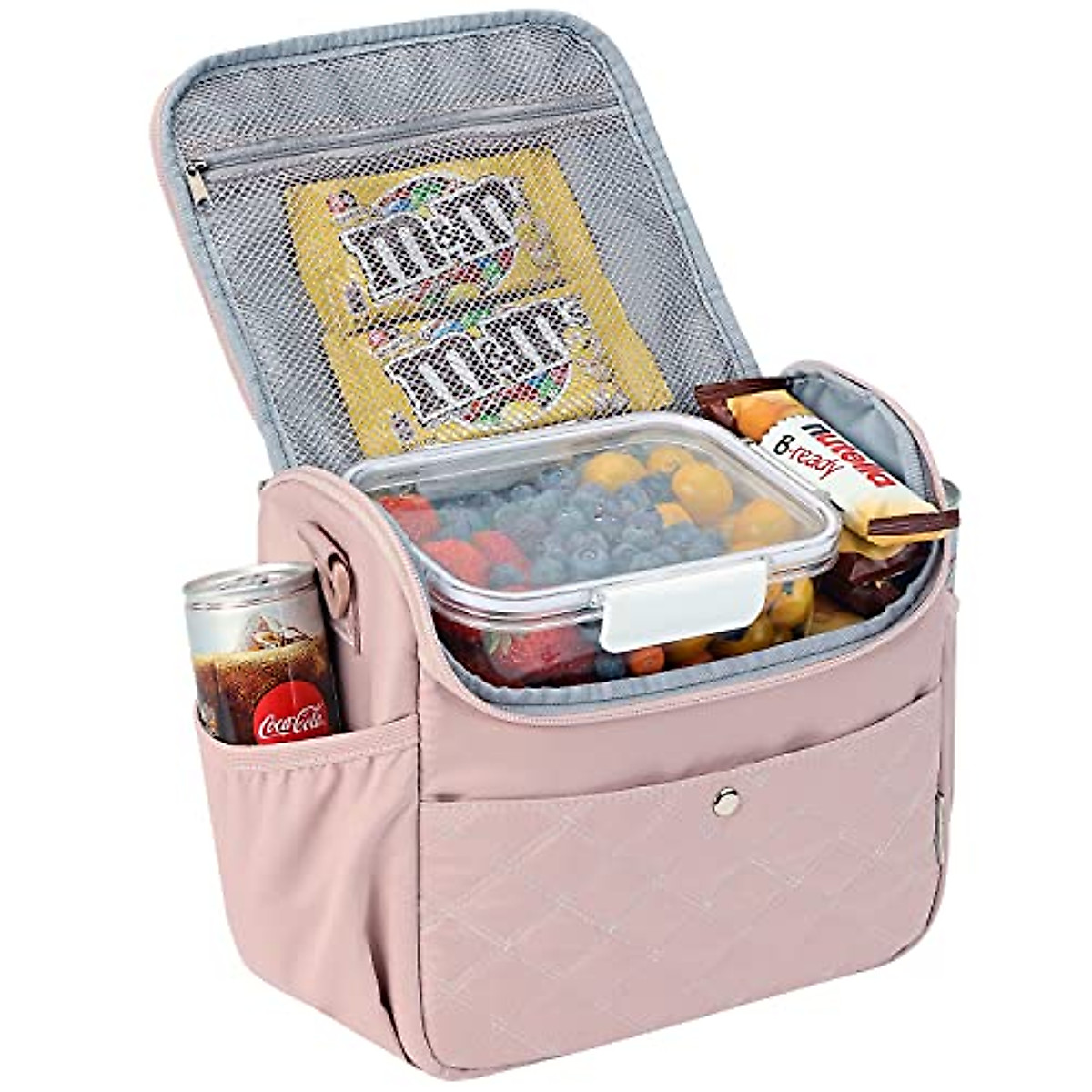 FINDCOZY Lunch Bag, Portable Lunch Box for Women with Adjustable Shoulder Strap, Pink