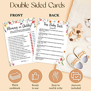 WOODAMORE Wildflower Baby Shower Games for Girl - Baby in Bloom Baby Shower Games Funny, Baby Shower Bingo Game, Floral Baby Bingo for Baby Shower Girl, Mommy Or Daddy Game, Baby Shower Word Scramble