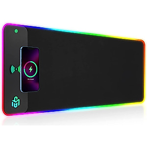 GIM Wireless Charging RGB Gaming Mouse Pad 10W, LED Mouse Mat 800x300x4MM, 10 Light Modes Extra Large Mousepad Non-Slip Rubber Base Computer Keyboard Mat for Gaming, MacBook, PC, Laptop, Desk