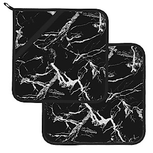 Stripe Marble Black and White Pot Holders Set of 2 Heat Resistant Hot Pot Holder Pads Kitchen Potholder for Cooking and Baking