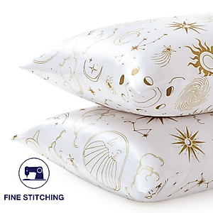 EXQ Home Satin Pillowcase Silky Satin Pillowcase for Hair and Skin,Soft Cooling Printed Pillow Cases Queen Size Set of 2 Satin Pillow Case for Women with Envelope Closure (White Moon,20X30inch)