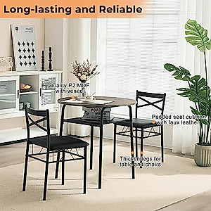 VINGLI 3 Piece Round Dining Set,29.5" Small Dining Table Set for 2,Round Kitchen Table with 2 Chairs Set for Small Space/Dining Room/Apartment,Upholstered Chairs,Metal Frame,Storage Shelf (Black)