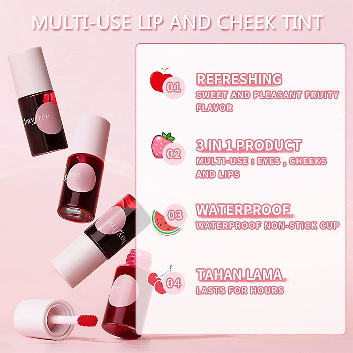 4 Colors Lip Tint Stain Set,Korean Lip Gloss Lip Tint Stain Mini Liquid Lipstick Multi-use Lip and Cheek Tint Long Lasting Non-Stick Cup Waterproof, High Pigment Vivid Color Lip Tint Makeup