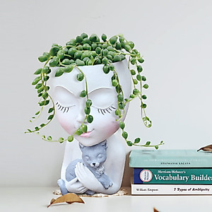 Face Planter Pot Head Planter - Cute Lady Face Hugging a Cat Plant Pots for Indoor and Outdoor Plants, Resin Succulent Planters with Drainage Hole，DIY Gifts for Family and Friends