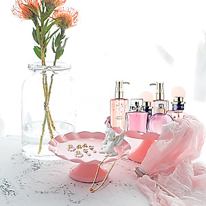 ATRDTO Set of 3 Pcs Wave Rim Cake Stands Iron Cake Holder Dessert Display Plate Serving Tray for Baby Shower Wedding Birthday Party (Pink)