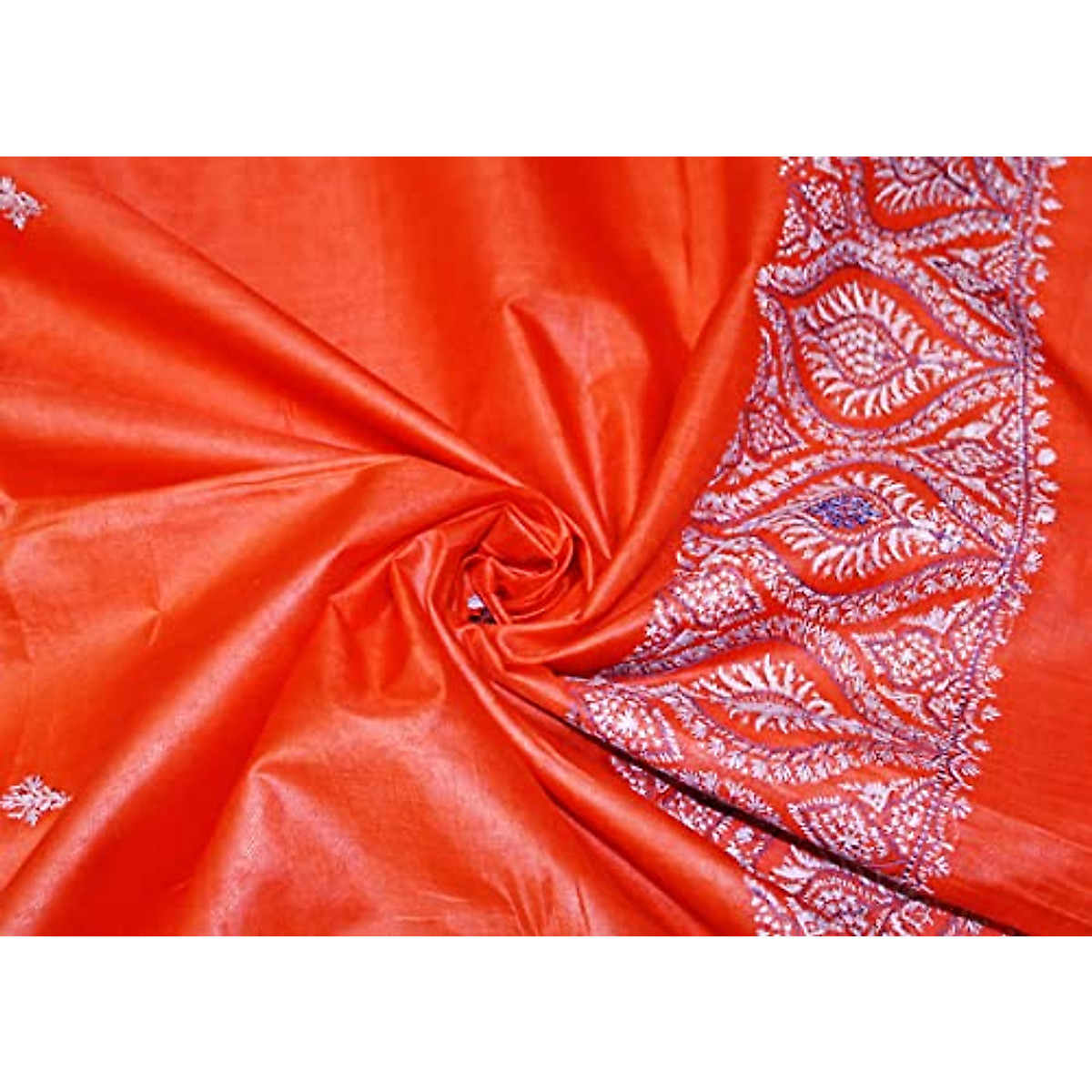 Peegli Vintage Orange Saree 100% Pure Silk Cloth Indian Embroidered Sari DIY Craft Fabric