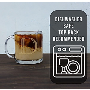 Etched Monogram 12oz Clear Glass Coffee Mug (Letter D), A-Z Customized Gifts for Coffee Lovers, Custom Engraved Gifts for Women Her, Personalized Gift for Men, Initial