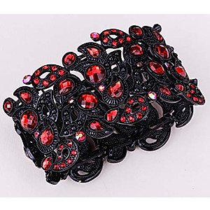 YACQ Women's Flower Stretch Cuff Bracelet fit Wrist Size 6.5 to 7.5 inch - Comfortable Elastic Band & Floral Pattern Crystal Jewelry - Lead & Nickle Free - Halloween Costume Outfit