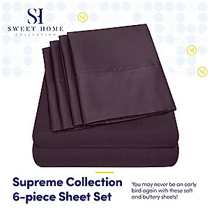 Sweet Home Collection 6 Piece 1500 Supreme Collection Brushed Microfiber Deep Pocket Sheet Set-2 Extra Pillow Cases, Great Value, Rv Short Queen, Purple