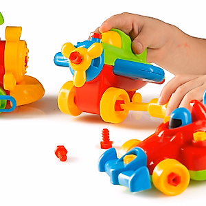 Take Apart Toys Set - Airplane, Train, Racing Car - STEM Learning Construction Tools for Kids 3-6+