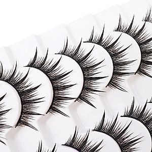 Losha Lashes Spiky False Eyelashes 16mm Wispy Manga Lashes Natural Wet Look 10 Pairs Reusable Fake Eye Lashes Pack (01)