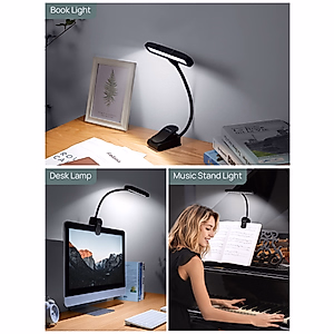 Kootek Music Stand Light, Eye Caring Clip-on Piano Light, 360° Flexible Neck Adjustable Brightness USB Rechargeable Light Lamp for Piano, Sheet Music, Book Reading