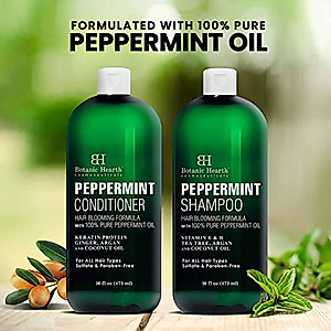 BOTANIC HEARTH Peppermint Oil Shampoo and Conditioner Set - Hair Blooming Formula with Keratin for Thinning Hair - Fights Hair Loss, Promotes Hair Growth-Sulfate Free for Men and Women - 16 fl oz x 2