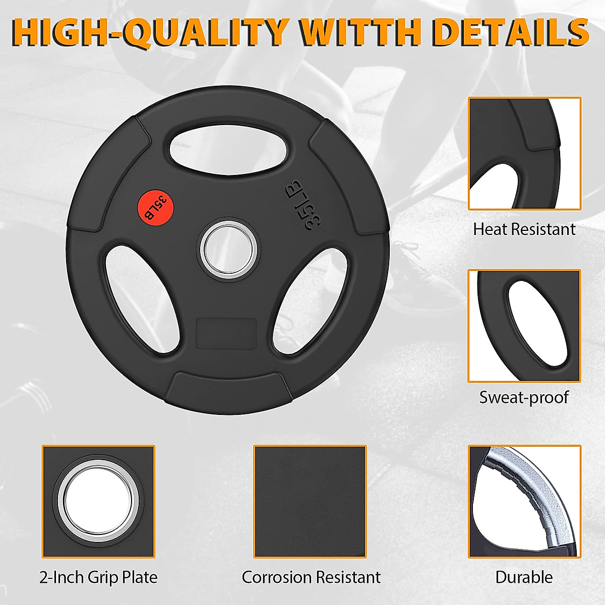 Balelinko 2-Inch Olympic Grip Plate Iron Weight Plate for Strength Training, Weightlifting and Crossfit, 35LB, Single