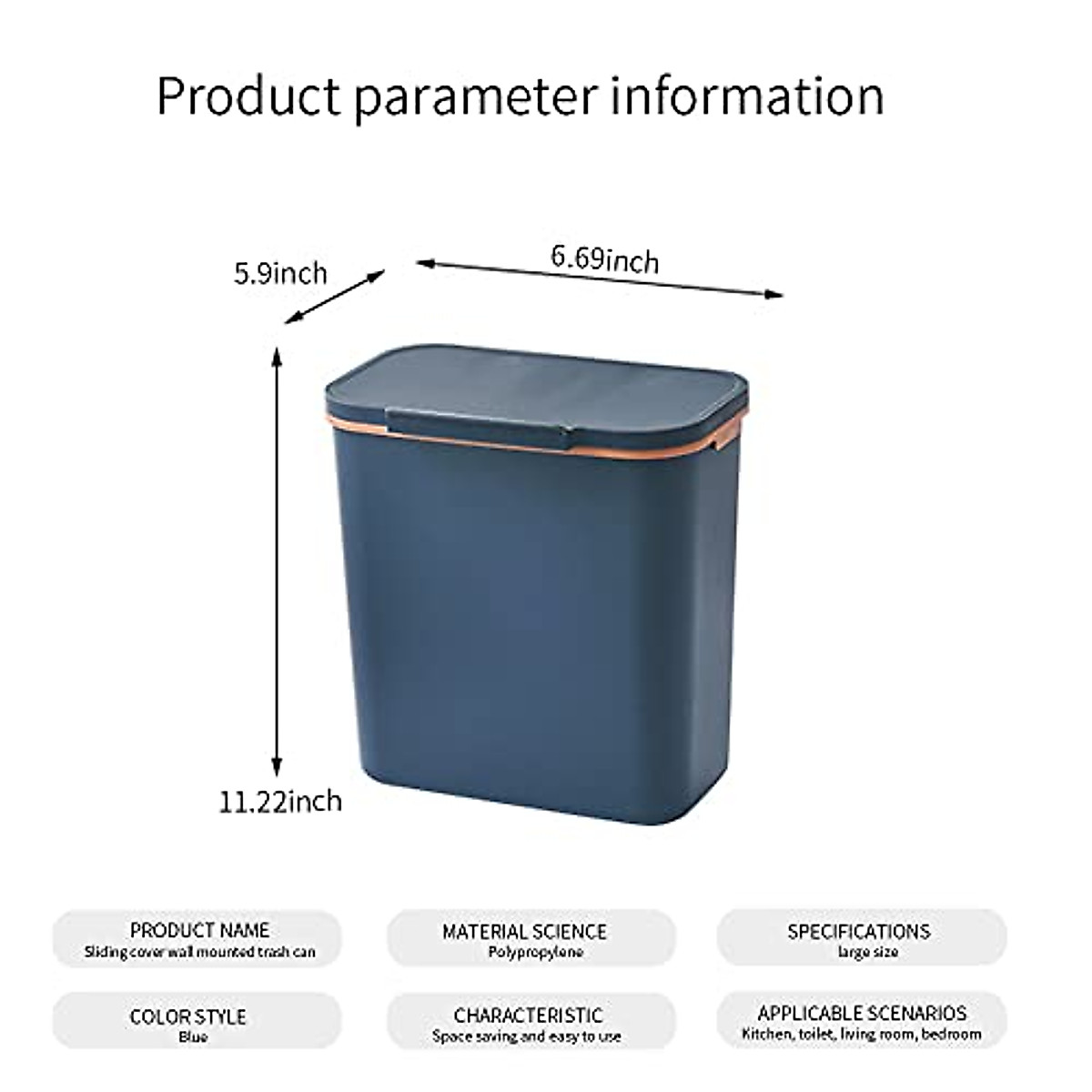 AKEIVN Rash Can Kitchen Compost Bin 3 Gallon Hanging Small Garbage Cans with Lid for Cabinet Door, Counter Top or Under Sink,Trash Can Suitable for Bathroom,Living Room,Bedroom,Kitchen,Office,Car