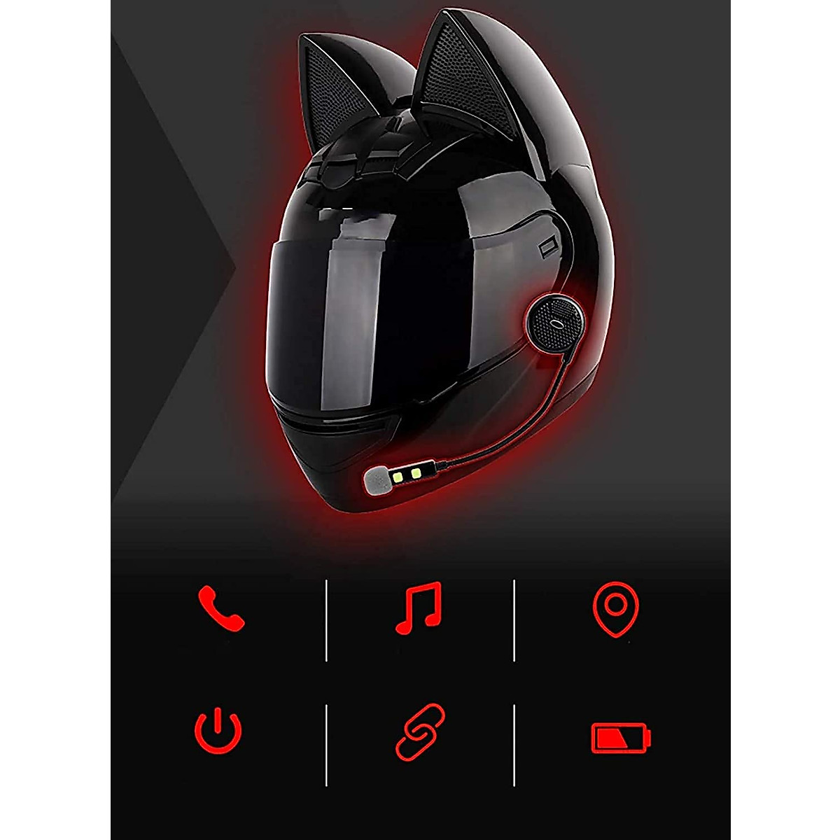 WANGFENG Girl Women Motorcycle Helmet Cat Ear Bluetooth DOT Certified Full Face Motorbike Four Season Flip-Up Helmets with Visor for Street Bike Racing Motocross ATV A,M=(54~56CM), Large