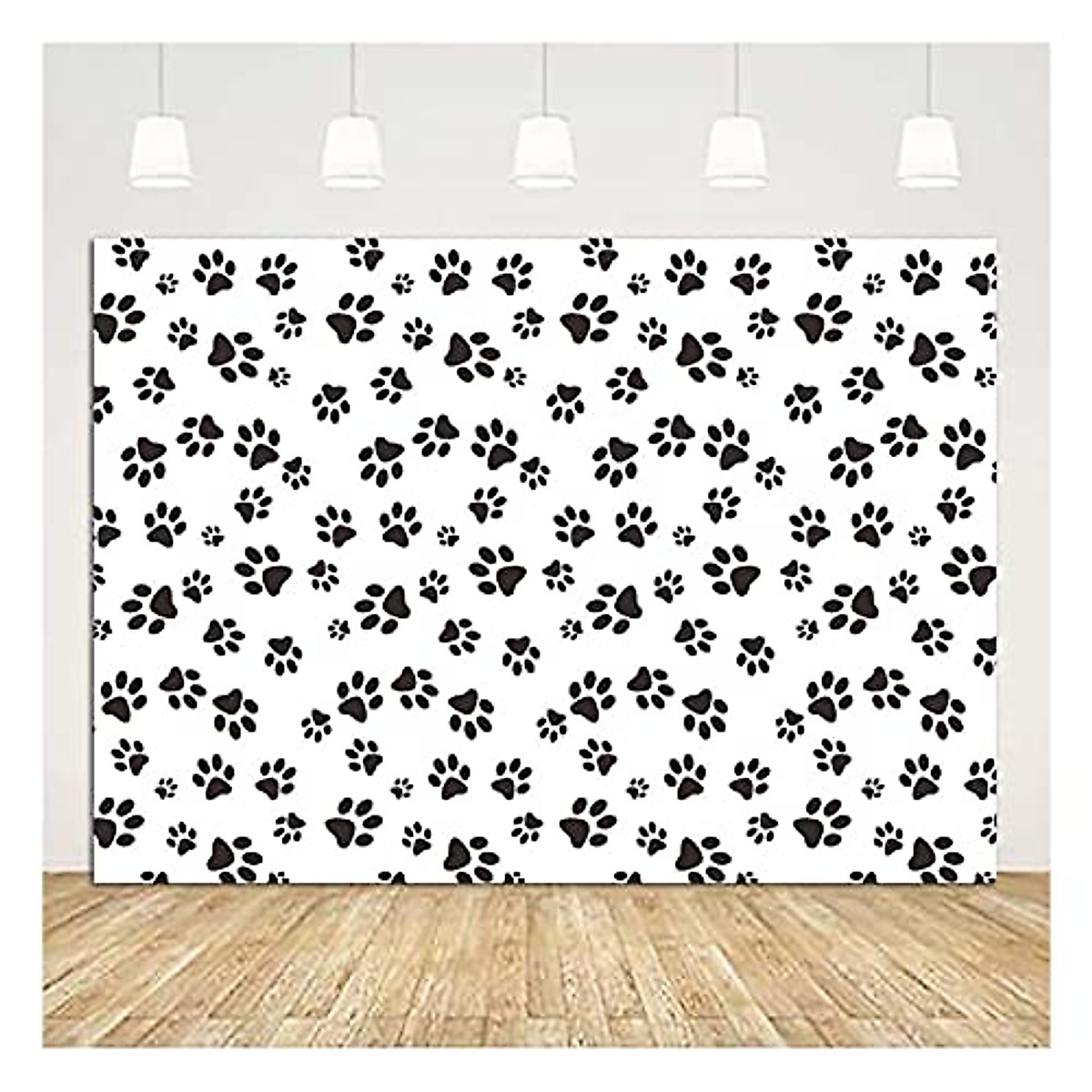 Paw Print Themed Photography Backdrop Vinyl 7X5FT Happy Birthday Party Supplies Puppy Dog Paw Print Photo Background Baby Shower Pet Treat Party Decoration Candy Table Photo Booth Studio Props
