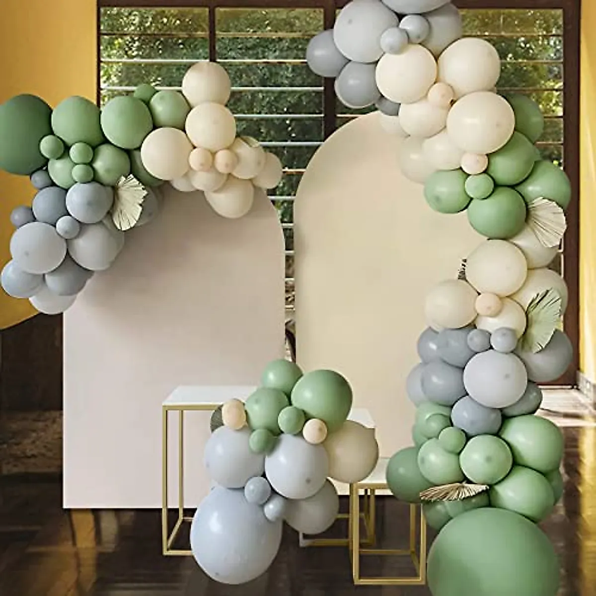 130Pcs Sage Green Balloons Garland Arch Kit Double-Stuffed Blue Ballons and Retro Olive Green Light Yellow Ballons for Party Decorations Birthday Bridal Baby Shower Tropical Bachelorette Party…