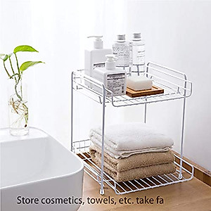 Lainrrew 2 Tier Cabinet Organizer, Stackable Under Sink Mesh Basket Organizer Under the Sink Storage Organizer for Home, Kitchen, Bathroom, Countertop (White)