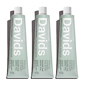 Davids Fluoride Free Toothpaste, Teeth Whitening, Antiplaque, SLS (Sulfate) Free, Promotes Enamel Health, Mouth & Gum Detox, EWG Verified, Natural Peppermint, 5.25oz (3 Pack)
