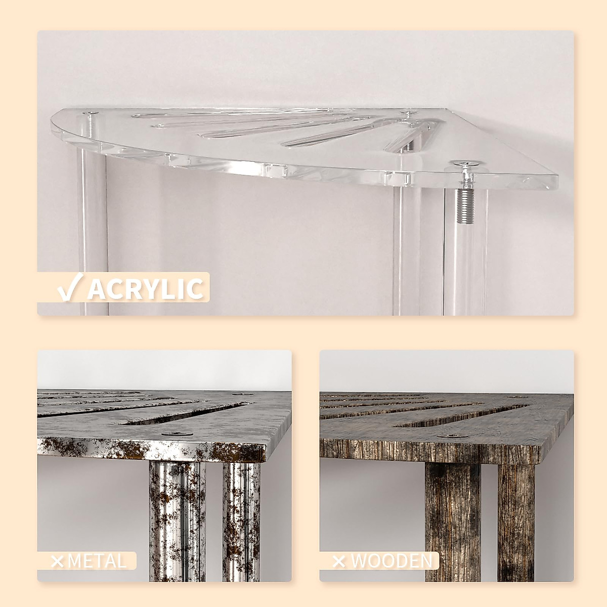 UTHIN Acrylic Corner Shower Stool, Clear Corner Shower Chair for Inside Shower, 2 Layers Shower Bench with Storage Shelf for Shaving Legs, Waterproof Non-Slip Shower Chair Seat for Bathroom