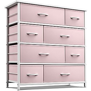 Sorbus Dresser with 8 Drawers - Furniture Storage Chest for Kid’s, Teens, Bedroom, Nursery, Playroom, Clothes, Toys - Steel Frame, Wood Top, Fabric Bins (Pink)
