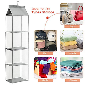 Febou 2 Pack Hanging Purse Organizer for Closet, Detachable Hanging Handbag Storage Purse Holder with 4 Mesh Shelves for Wardrobe Closet Purse Organizer (Grey)