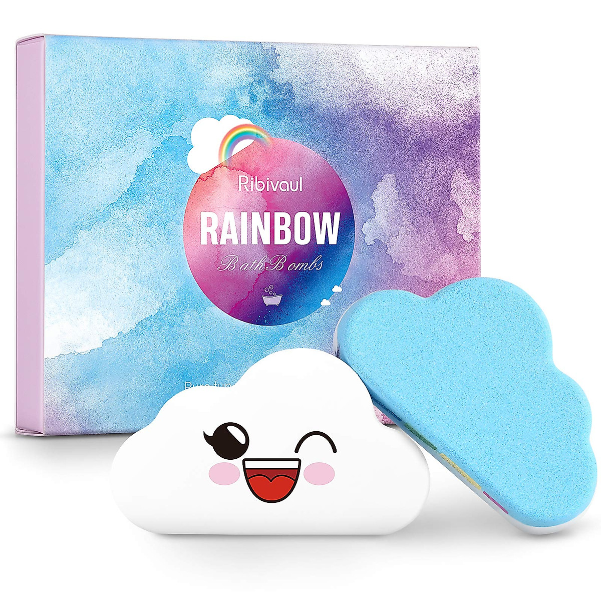 Rainbow Bath Bombs 2Pcs Gift Set, Ribivaul Handmade Bath Bombs with Natural Ingredients and Dreamy Rainbow, Bath Bomb with Rich Bubble, Great Gift for Birthday, Halloween, Thanksgiving, Christmas