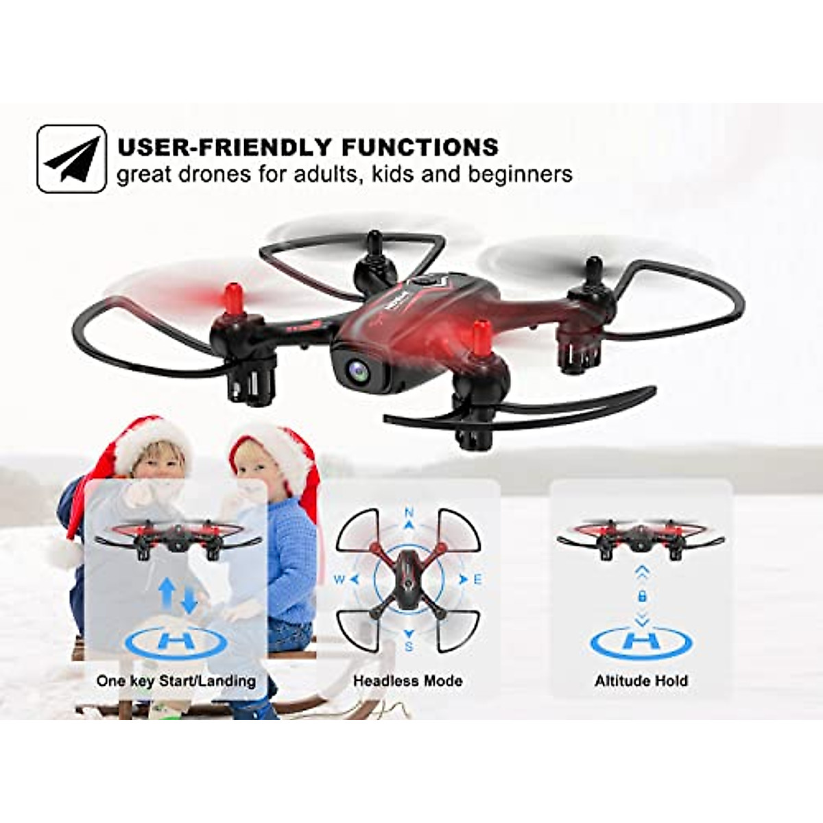 NEHEME NH530 Drones with Camera for Adults Kids, FPV Drone with 1080P HD Camera, RC Quadcopter for Beginners with Gravity Sensor, Headless Mode, One Key Return/Take Off/Landing, Drone with 2 Batteries