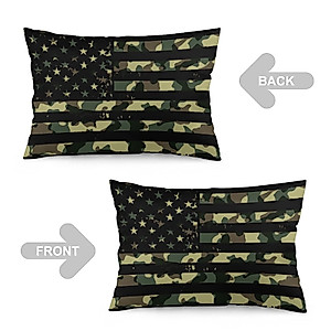 Pillow Case Cushion Standard Queen Size American Flag Green Camouflage Pillowcases American Flag with Green Camo Oblong Cushion Cover Pillow Zippered Pillow Case Bed Decor 20"x30"