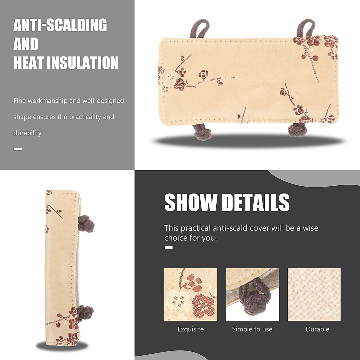 Pan Handle Covers Tea Kettle Handle Cover Tea Pot Hot Handle Cover Sleeve Vintage Cloth Pot Pan Grip Handle Holder Sleeves Mitt Glove for Home Kitchen B