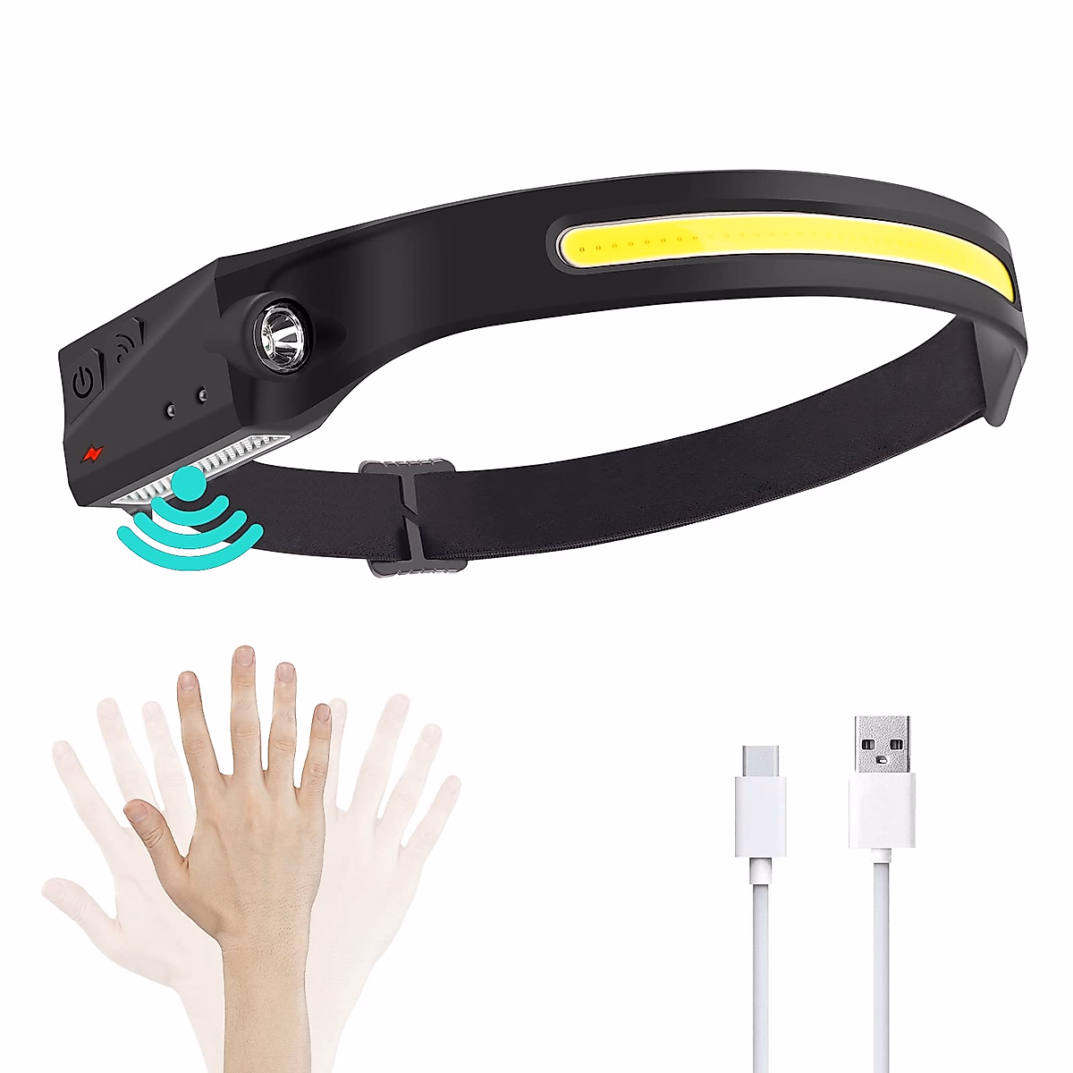 LED Headlamp Rechargeable, Flexbeam Headlamp Flashlight for Adults with Motion Sensor, Adjustable Headband Head lamp to Wear, Waterproof Hardhat Headlight for Outdoor Camping, Running, Hiking, Fishing