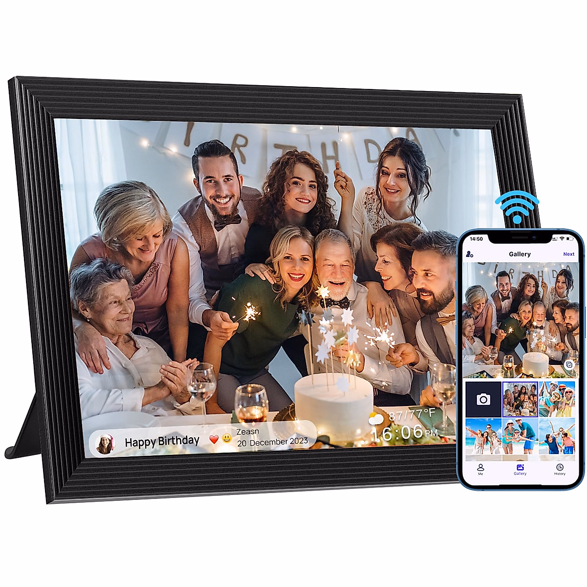32GB 10.1 inch WiFi Digital Photo Frame 1280 * 800 IPS Touch Screen Share Moments via App from Anywhere, Support Mirco SD Card Extend Storage, Auto-Rotate