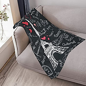 Eiffel Tower Style Love Heart Flannel Fleece Blanket Super Soft Cozy Plush Blankets Lightweight Microfiber Throw Blanket for Couch Sofa Bed