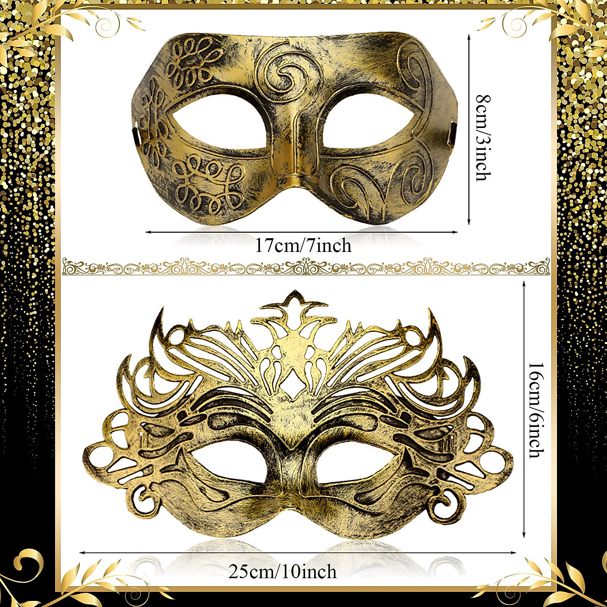 Yunsailing 30 Pieces Masquerade Masks Venetian Mardi Gras Antique Masks with Strap for Women Men Carnival Prom Mask Party(Gold)
