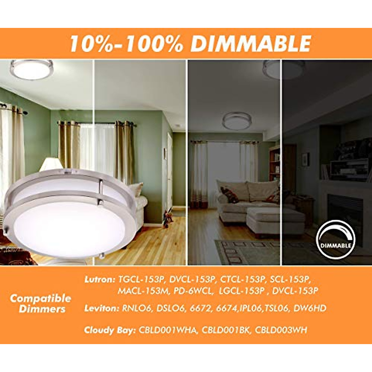 CLOUDY BAY LED Flush Mount Ceiling Light,10 inch,120V 17W Dimmable 1050lm,3000K/4000K/5000K Adjustable,CRI 90+, ETL Listed/ JA8, for Kitchen,Hallway,Stairwell,Damp Location, Brushed Nickel