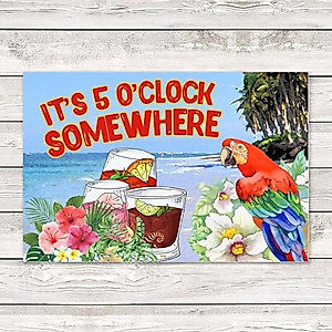 It's Five O'clock Somewhere Wooden Plaque Sign Distressed Table Country Wall Décor Wooden Signs Custom Tiki Bar Pool Hot Tub Luau Wood Sign for Bedroom Offices 8x12 Inch