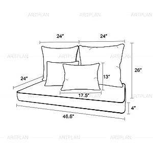 ARTPLAN Outdoor Loveseat Cushions,All Weather Patio Cushions Set of 5,46"x24"x4"，Apricot