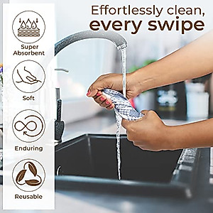 Urban Villa Cotton Dish Cloth Set of 8, Waffle Kitchen Cloth Highly Absorbent Super Soft 12x12 Inch Dish Cloths for Kitchen Cleaning & Drying Dishes Mitered Corner Dish Towels - Blue White, Checks