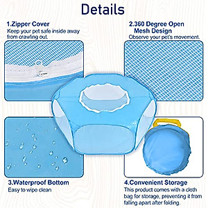 PETLOFT Foldable Pet Playpen with Top Cover, Anti-Escape Mesh Portable Pop-up Play Tent Excise Pen Cage Play Yard Fence for Hamster, Guinea Pig, Rabbit, Ferret, Chinchilla, Bearded Dragon, Hedgehog