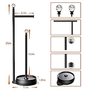 KASUNTO Hand Towel Holder Stand & Toilet Paper Holder with Heavy Base, Free Standing Towel Rack Marble Texture Base for Bathroom Counter, Modern & Stylish Design, Black