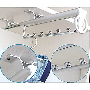 Heavy duty Pull-Out Retractable Wardrobe valet Rod Storage Rack Hanger Extender,Top Mount Hanging Telescopic Rail Wardrobe Clothes Clothes Rail (Size:14" Monorail silver 6 Beads) 2 Pieces