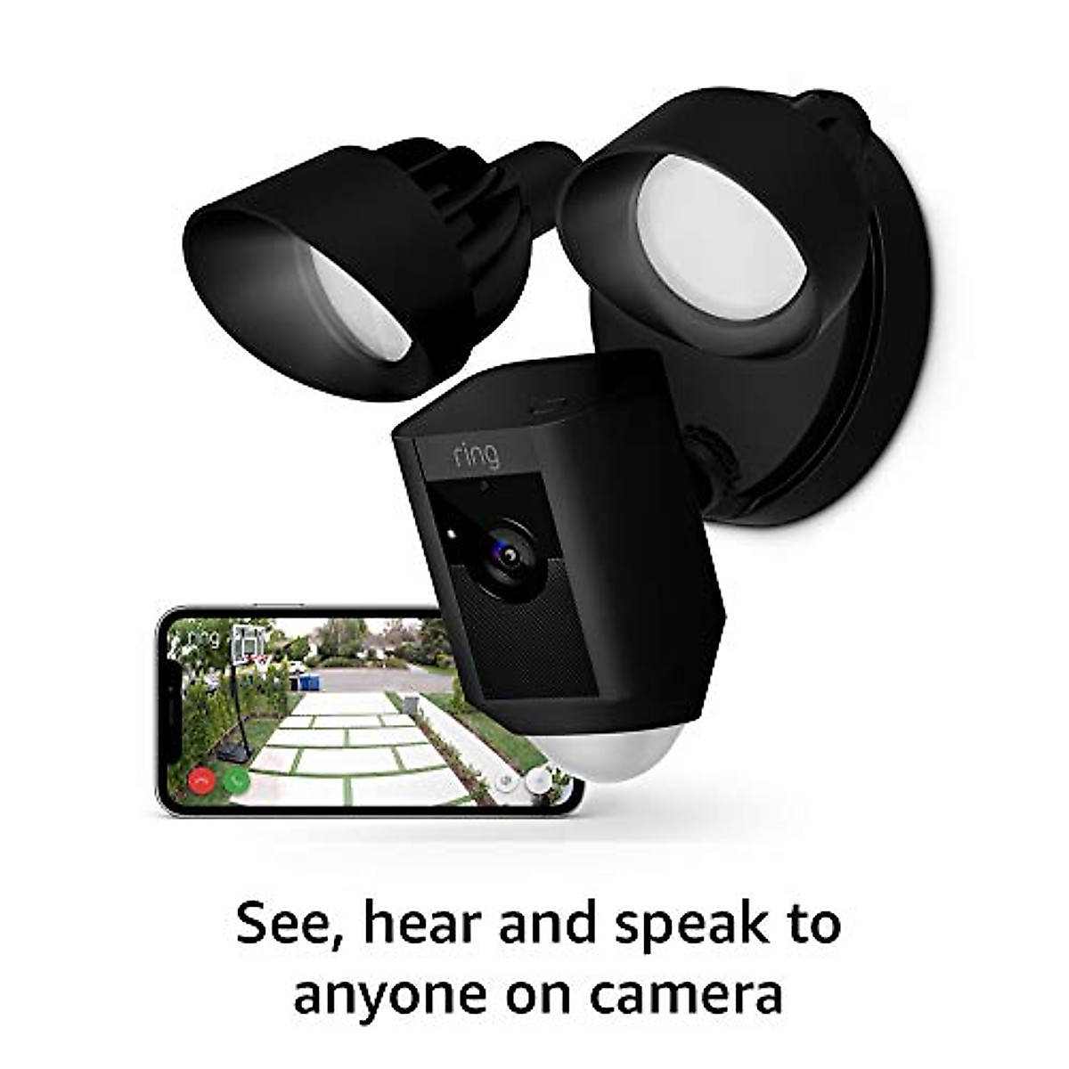 Ring Floodlight Camera Motion-Activated HD Security Cam Two-Way Talk and Siren Alarm, Black, Works with Alexa