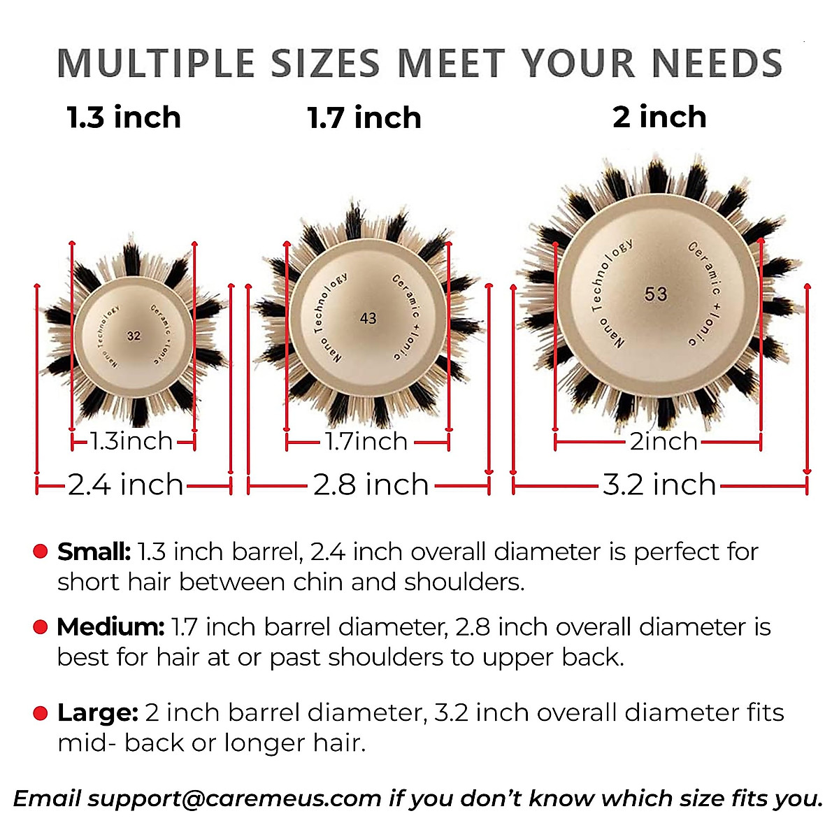 Salon Boar Blow-Dry Round Brush for Straightening, Styling, Curling Shoulder-Length Hair, Medium Ceramic Vented Roller (1.7" Barrel, 2.8" with Bristles)