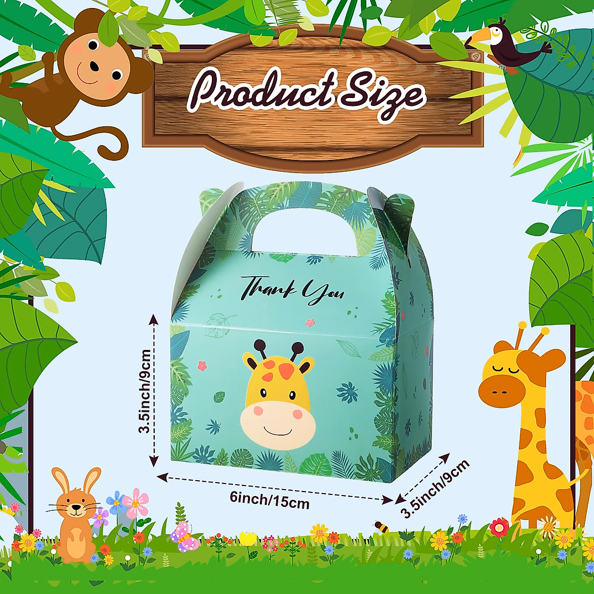 Marspark 24 Pcs Animal Party Favor Treat Box Safari Party Bags Zoo Party Favor Candy Goodie Gift Box for Kids Baby Shower Jungle Theme Party Supplies Birthday Party Decorations