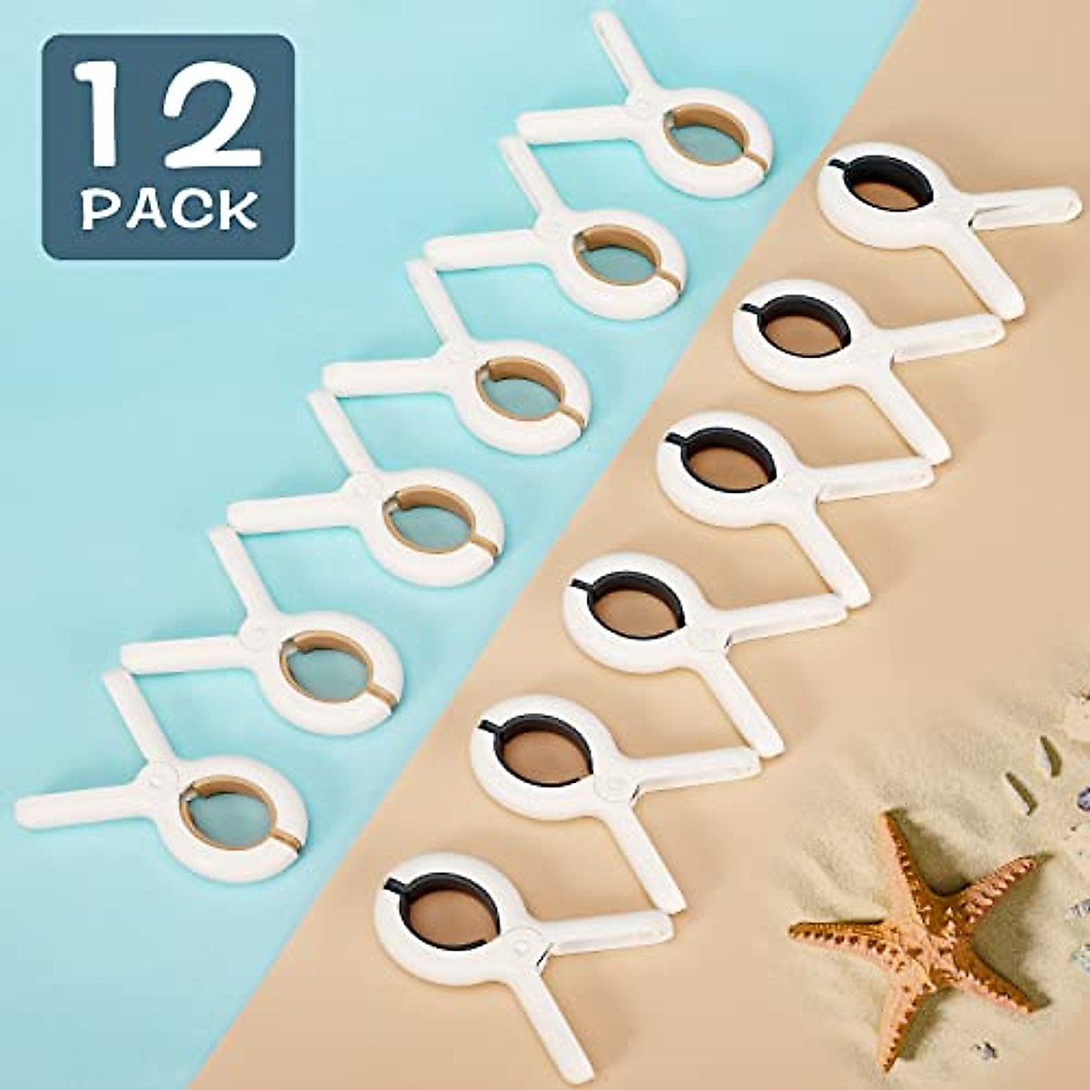 12 Pack Beach Towel Clips,Plastic Strong Pool Chair Clips,Heavy Duty Beach Towel Holder Laundry Clothes Clips for Beach Chair Pool Chair on Cruise,Windproof Clamps Clothes Pegs,No Trace,Bright Color