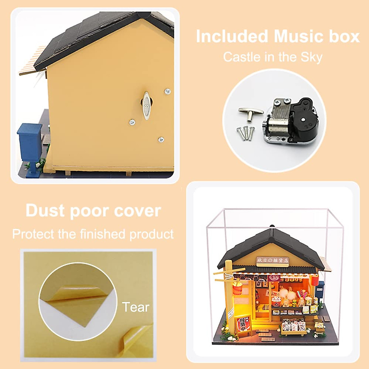 Spilay DIY Miniature Dollhouse Kit with Wooden Furniture,Handmade Japanese Style DIY Dollhouse Kit with Dust Cover & LED,1:24 Scale Creative Room Gift Idea for Adult Teenager Lover(Grocery Store)