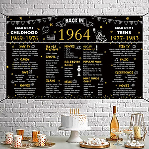DARUNAXY 60th Birthday Black Gold Party Decoration, Back in 1964 Banner Cheers to 60 Years Old Birthday Party Poster Supplies, 6 * 3.6FT Vintage 1964 Backdrop Photography Background for Men and Women