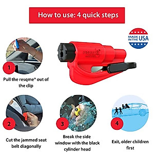 Resqme Pack of 2, The Original Emergency Keychain Car Escape Tool, 2-in-1 Seatbelt Cutter and Window Breaker, Made in USA, Safety Yellow